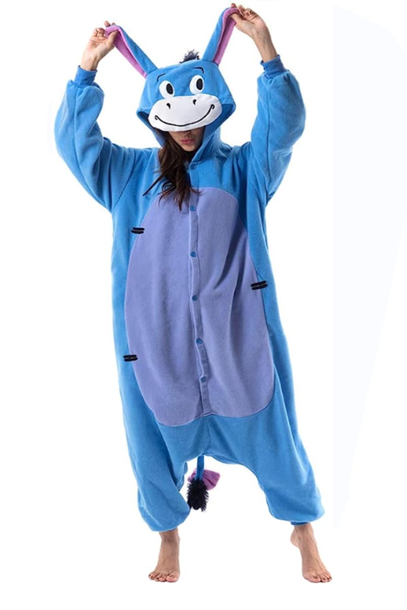 LMEIKK Cosplay Animal One Piece Halloween Costume Sleepwear Homewear Adult Unisex Onesie Pajamas (Bule, M)