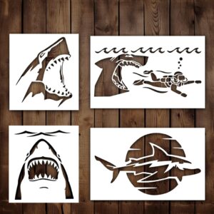 shark stencil | sealife ocean animals fish sea creatures multipack set stencils for painting on wood, glass, wall, rock, fabric, walls, canvas, glassware | shark stencil template