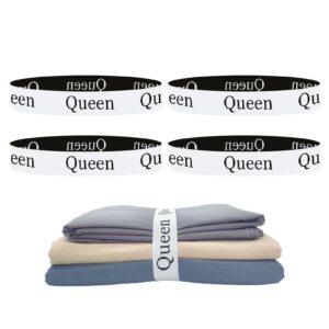 yermivie 4 pieces bed sheet organizer bands, sheet organizers and storage label bands, sheet label for bedding, sheets organizer for closet,sheet keepers linen labels bedding bands (4pcs queen)