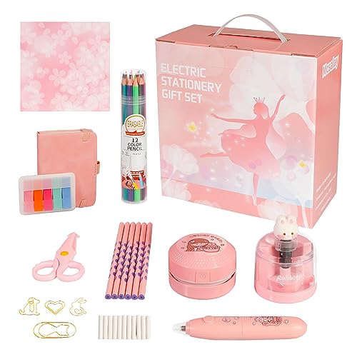 (Mcsalay) 88 Piece School Supplies Package Essential for Returning to School Including Electric Pencil Sharpener Electric Eraser Electric Vacuum Cleaner Pencil Notebook and More!