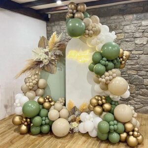 vitacraft sage green balloon garland arch kit - 143pcs retro green white sand and gold metallic chrome latex balloons set for oh baby shower jungle safari party baptism wedding birthday decorations