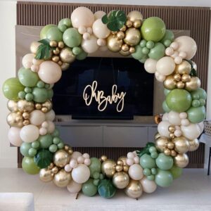 VitaCraft Sage Green Balloon Garland Arch Kit - 143Pcs Retro Green White Sand and Gold Metallic Chrome Latex Balloons Set for Oh Baby Shower Jungle Safari Party Baptism Wedding Birthday Decorations