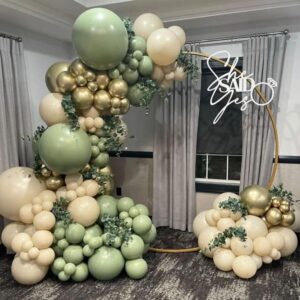 VitaCraft Sage Green Balloon Garland Arch Kit - 143Pcs Retro Green White Sand and Gold Metallic Chrome Latex Balloons Set for Oh Baby Shower Jungle Safari Party Baptism Wedding Birthday Decorations