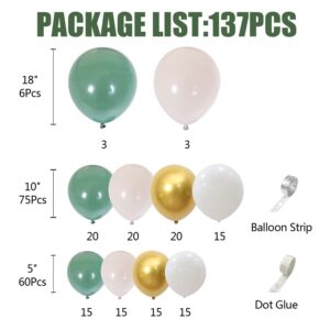 VitaCraft Sage Green Balloon Garland Arch Kit - 143Pcs Retro Green White Sand and Gold Metallic Chrome Latex Balloons Set for Oh Baby Shower Jungle Safari Party Baptism Wedding Birthday Decorations