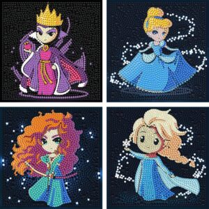 lwzays 4pcs diamond art kits for kids, cartoon 5d diamond gem art kids' mosaic diamond art kits and crafts for kids ages 6-8-10-12 children for home decor 6x6inch