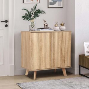 affeivul Accent Storage Cabinet, Modern Accent Buffet Cabinet with Adjustable Shelves, Freestanding Sideboard with Double Doors, Accent Cabinet with 2 Doors for Hallway Entryway Living Room (Natural)