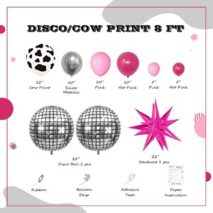 TOPLLON Disco Ball Balloons Arch Kit 8 Feet 10In Cow Print Balloons for Cowgirl Party Decorations with Starburst Foil Balloons for Bachelorette Western Party