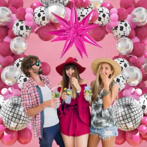 TOPLLON Disco Ball Balloons Arch Kit 8 Feet 10In Cow Print Balloons for Cowgirl Party Decorations with Starburst Foil Balloons for Bachelorette Western Party