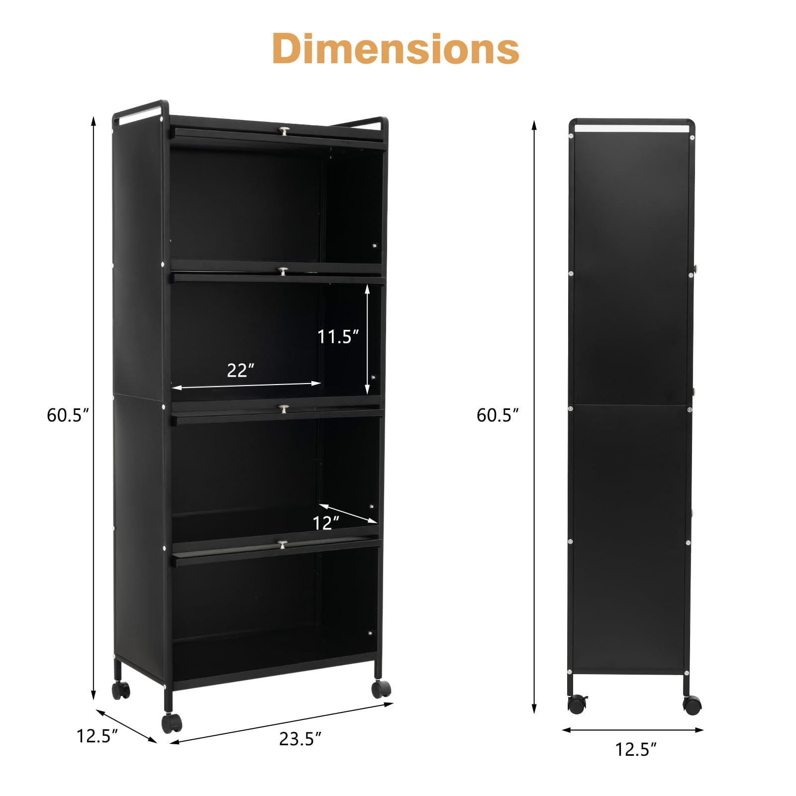 Giantex 5-Tier Kitchen Storage Cabinet, Mobile Microwave Stand with Flip-up PC Doors, Freestanding Kitchen Bakers Rack with 4 Rolling Casters, for Dining Room, Living Room and Study, Black