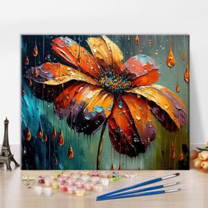 tumovo flowers paint by numbers, abstraction oil painting for adults kids paint by number, plants paint by numbers with brushes and pigment for home wall decor, 16x20 inch, frameless