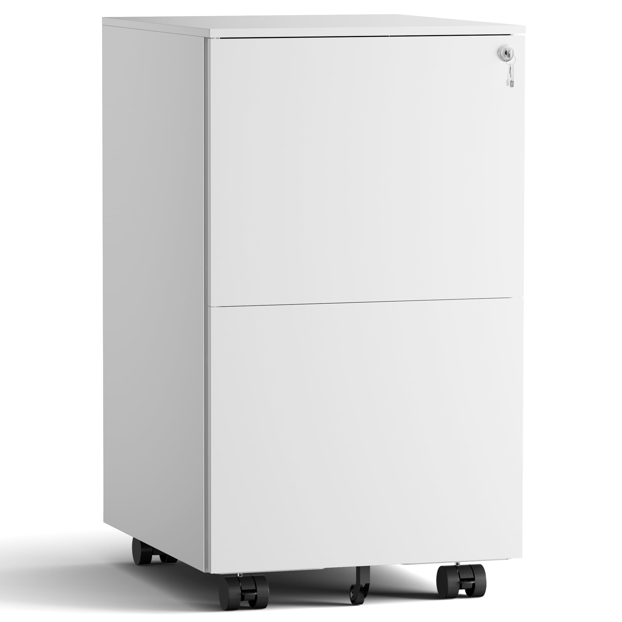 Warmiehomy Metal Mobile File Cabinets for Home Office 2 Drawer Filing Cabinet with Lock Rolling Office File Cabinet fits A4/Letter/Legal Size Fully Assembled (White)