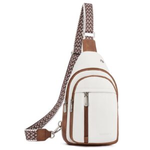 bostanten sling bag cross body bag trendy leather crossbody purse chest bag with adjustable guitar strap for travel, beige