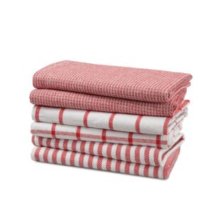 lane linen kitchen towels set - pack of 6 100% cotton dish towels for drying dishes, 18”x 28”, kitchen hand towels, absorbent tea towels, premium dish towels for kitchen, quick drying - red