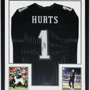 Jalen Hurts Authentic Signed Philadelphia Eagles Jersey - Beckett Authentication Services BAS COA Authenticated - Professionally Framed & Touchdown Photo 34x42