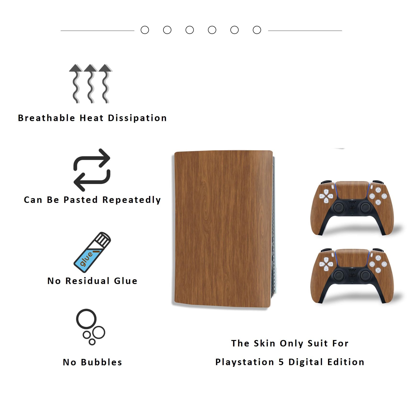 PS5 Digital Version Skin for Console and Controllers, Vinyl Sticker Play-Station 5 Skins, Wrap Decal Cover Protective Accessories for PS5 Digital Edition(Vertical Grain)