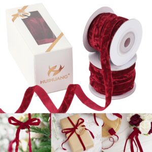 huihuang red velvet ribbon 3/8" crushed velvet ribbon for christmas tree ornaments, gift wrapping, wreath decoration, invitations, holiday home decor, bows -10 yards