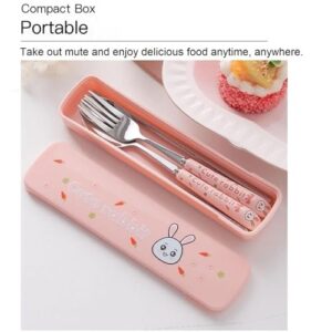 SENIDIKE Cute Silverware Set, Animal Series Ceramic Handle Dinnerware Set Flatware Kitchen Accessories Camping Travel Sets Fork Spoon Chopstick Portable Cutlery Sets with Case, Bear Rabbit Duck Cat (