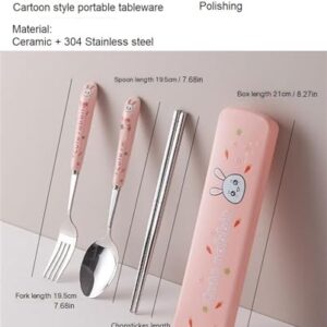 SENIDIKE Cute Silverware Set, Animal Series Ceramic Handle Dinnerware Set Flatware Kitchen Accessories Camping Travel Sets Fork Spoon Chopstick Portable Cutlery Sets with Case, Bear Rabbit Duck Cat (