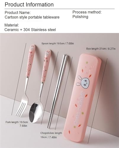 SENIDIKE Cute Silverware Set, Animal Series Ceramic Handle Dinnerware Set Flatware Kitchen Accessories Camping Travel Sets Fork Spoon Chopstick Portable Cutlery Sets with Case, Bear Rabbit Duck Cat (