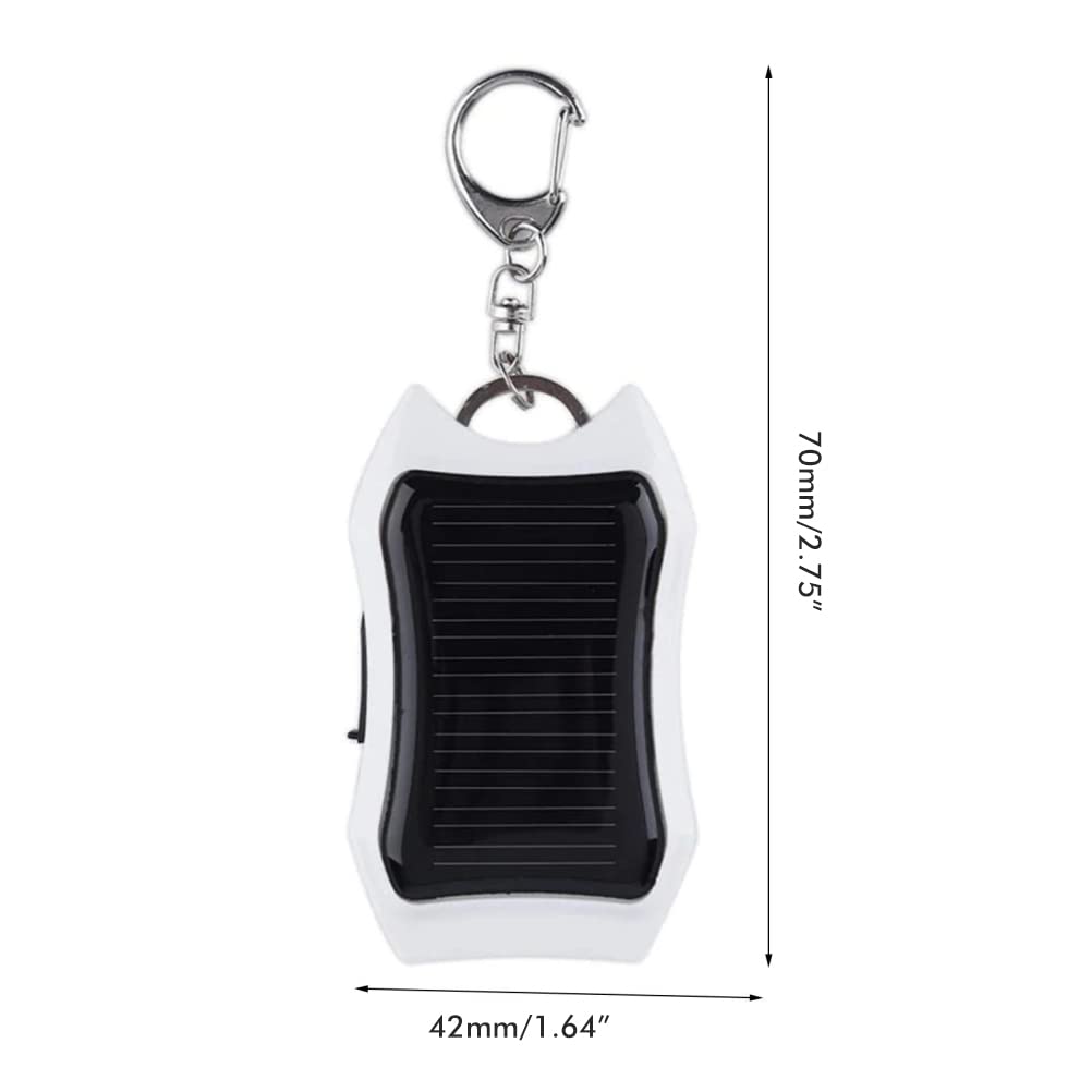 Pssopp Solar Portable Mini Power Bank LED Flashlight USB Battery Pack Keychain for Outdoor Emergency Phone Charging (White)