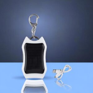 Pssopp Solar Portable Mini Power Bank LED Flashlight USB Battery Pack Keychain for Outdoor Emergency Phone Charging (White)