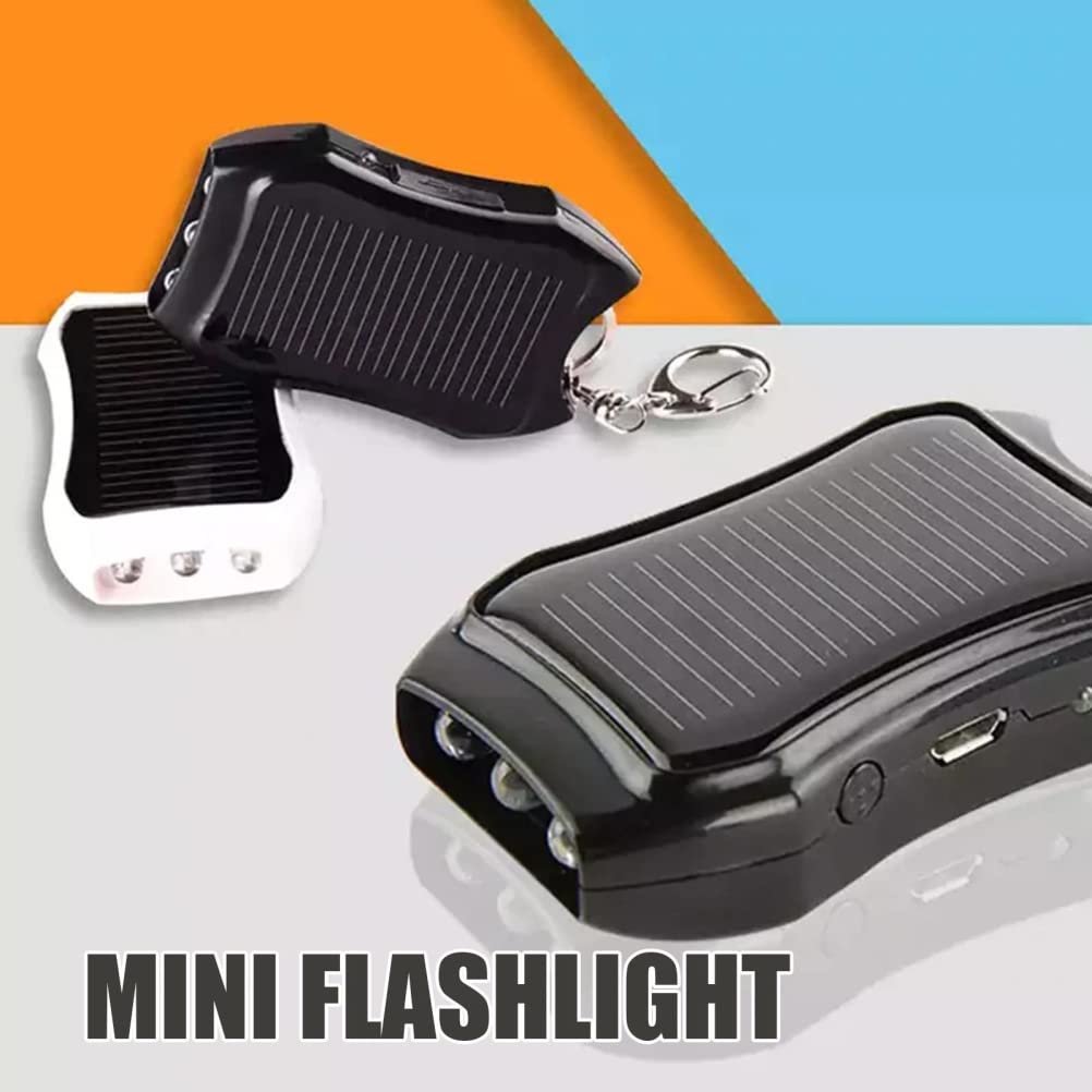 Pssopp Solar Portable Mini Power Bank LED Flashlight USB Battery Pack Keychain for Outdoor Emergency Phone Charging (White)