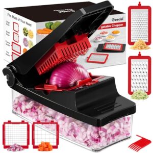 geedel vegetable chopper, onion chopper pro food chopper, kitchen vegetable slicer dicer cutter grater, veggie chopper with container for salad onion potato carrot (4 in 1, red)