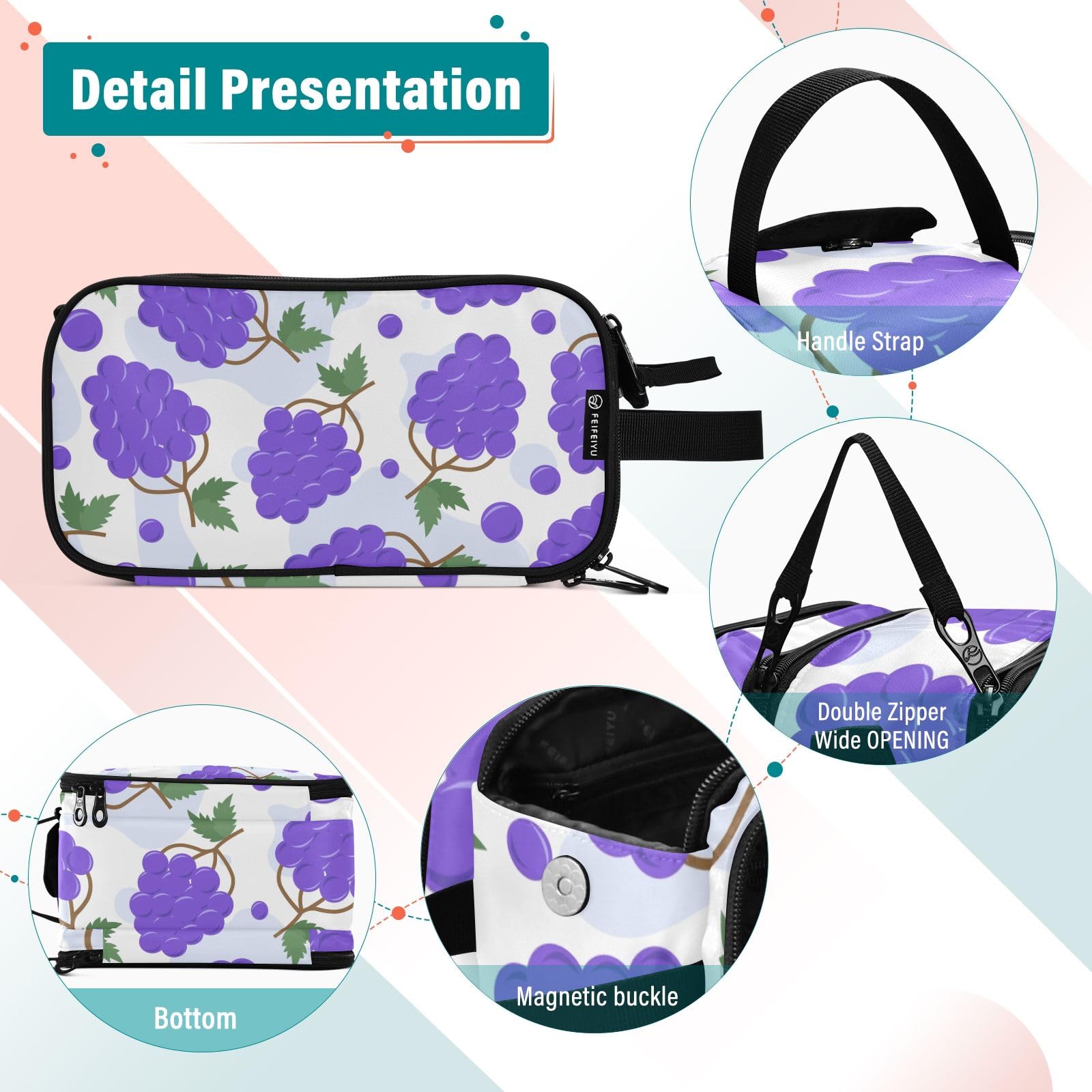 Yuiboo Large Capacity Travel Cosmetic Bag - Toiletry Bags for Women, with Makeup Brush Slots, Portable and Lightweight Design, Durable and Easy to Clean - Perfect for Travel and Daily Use.