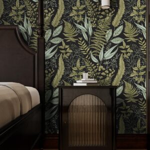 Ismoon Peel and Stick Wallpaper, Leaf Wallpaper Peel and Stick Tropical Botanical Contact Paper Fern Moss Wallpaper Vintage Removable Wallpaper Vinyl Self-Adhesive Sticky Wallpaper Bathroom 16.1x118in