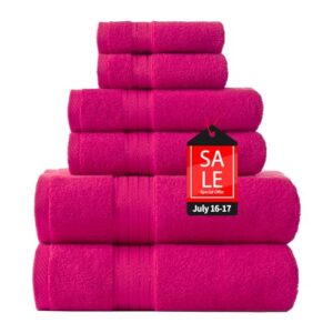 cozyart hot pink bath towels set, turkish cotton hotel large bath towels bulk for bathroom, thick bathroom towels set of 6 with 2 bath towels, 2 hand towels, 2 washcloths, 650 gsm…