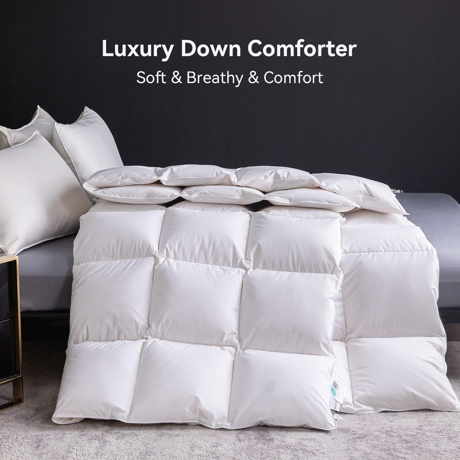 WENERSI Goose Feather Down Comforter King Size,Hotel Style Bedding Comforter,750+ Fill Power,1200TC,100% Organic Cotton Fabric,All Season White Duvet Insert with 8 Corner Tabs