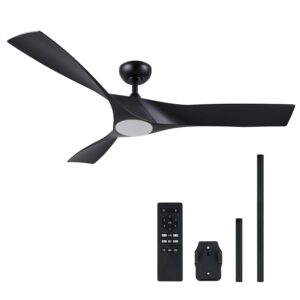 vonluce ceiling fan with light and remote control, 52 inch modern fan with 3 blades noiseless dc motor for bedroom, living room, kitchen, study, black