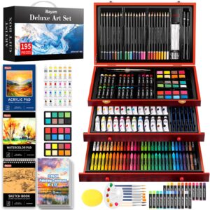 ibayam deluxe art set, 195-pack artist gift box, arts and crafts drawing painting kit art supplies for adults kids, art kits paint set with 24 acrylic paint, sketchbook, canvases, crayons, pencils