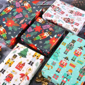 Sikiweiter Nutcracker Wrapping Paper - 12 Sheets Nutcracker Christmas Wrapping Paper for Boys Girls Men Women, 19.7 x 27.6 Inches Per Sheet