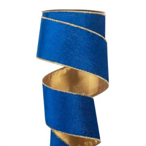 velvet christmas ribbon wired 2.5 inch×10 yards, wide wired ribbon with gold edge vintage blue velvet ribbon for christmas tree, gift wrapping, wreaths, crafts, topper bow, home decor, wedding garland