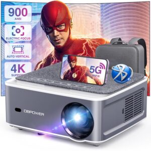 [electric focus/auto correction] 900 ansi ultra hd, dbpower native 1080p 5g wifi bluetooth projector, hd outdoor projector 4k support, 4p4d/zoom/ppt, portable mini movie projector for phone/laptop/dvd