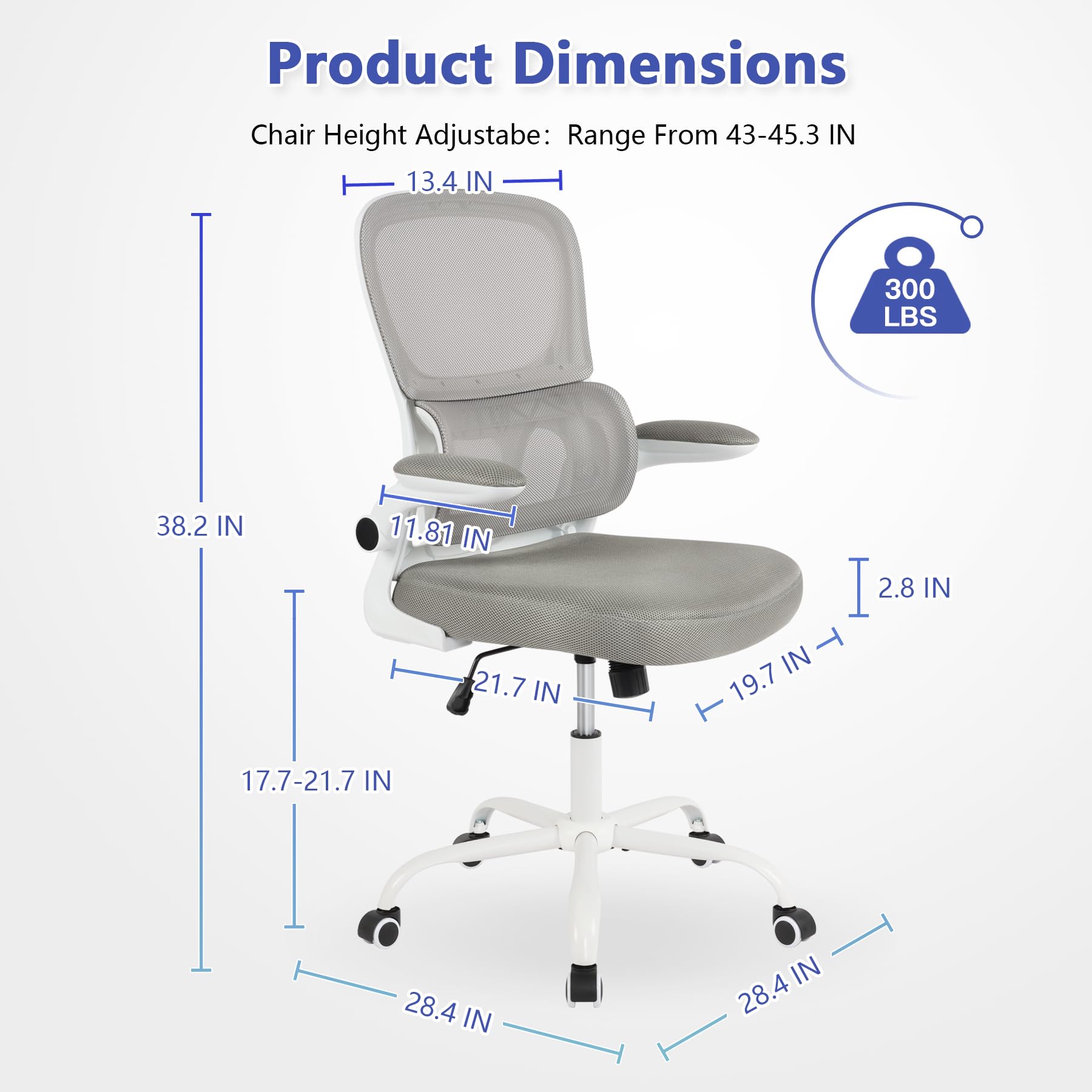 Ergonomic Office Chair, High Back Home Office Desk Chair with Lumbar Support, Computer Task Chair with Wheels, Swivel Adjustable Executive Chair for Home Office,Grey