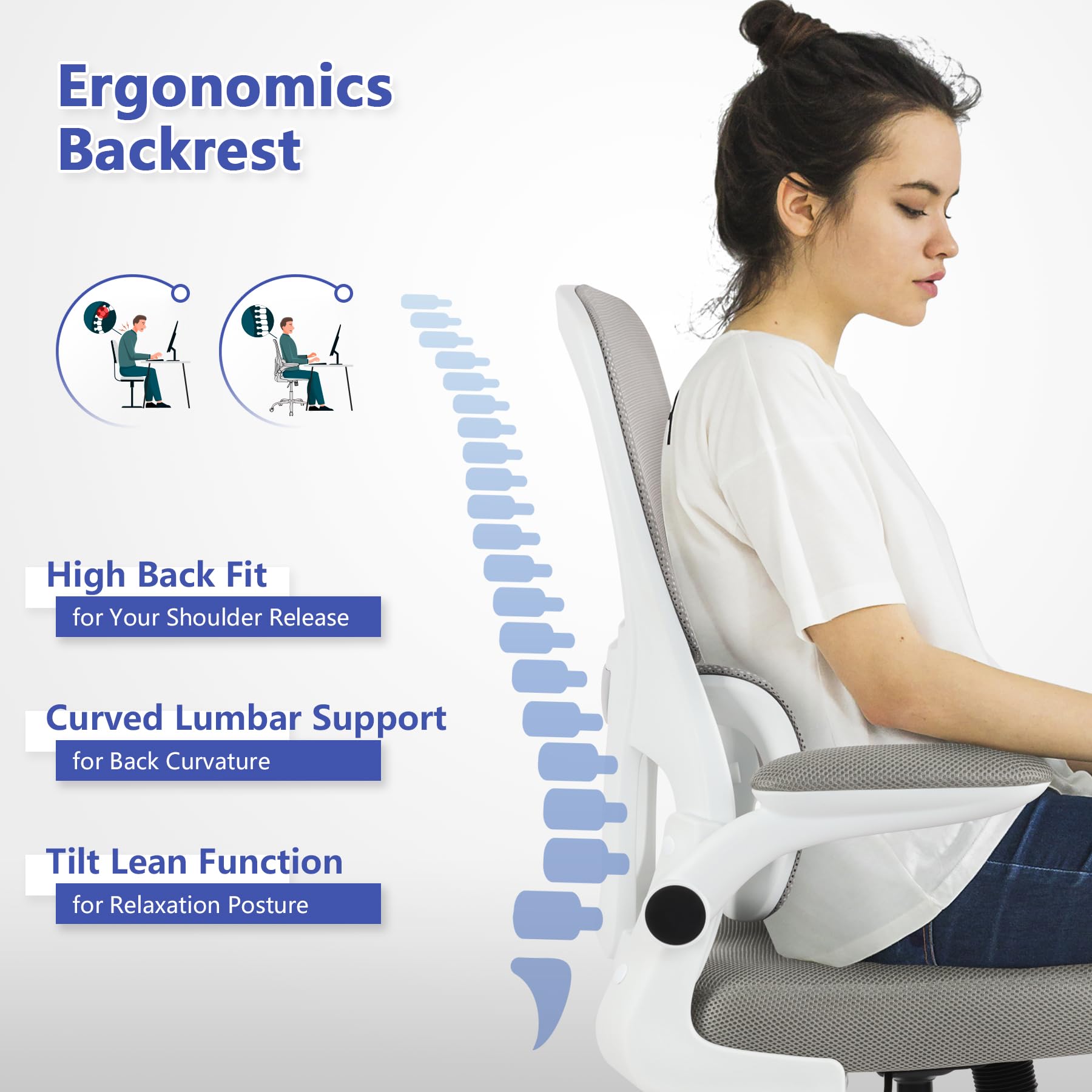 Ergonomic Office Chair, High Back Home Office Desk Chair with Lumbar Support, Computer Task Chair with Wheels, Swivel Adjustable Executive Chair for Home Office,Grey