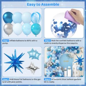 150Pcs Blue Balloon Arch Garland Kit, Boy Baby Shower Decorations Light Pastel Baby Blue Balloons 4D Star Confetti Balloon for Bridal Shower Gender Reveal Elephant Birthday Graduation Party Supplies