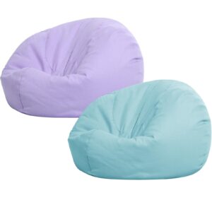 sliner 2 pcs stuffed animal storage bean bag chair cover for kids adults (no filler) large stuffable zipper beanbag cover for organizing plush toys or memory foam(green and purple, small)