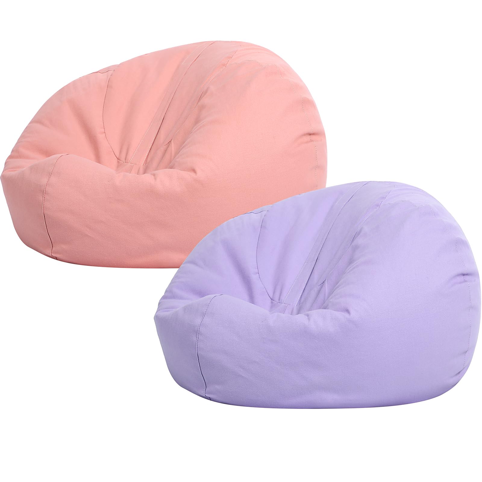 Sliner 2 Pcs Stuffed Animal Storage Bean Bag Chair Cover for Kids Adults (no Filler) Large Stuffable Zipper Beanbag Cover for Organizing Plush Toys or Memory Foam(Pink and Purple, Small)