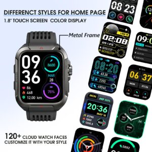 KEEPONFIT Smart Watch with Answer/Make Calls, Metal Frame 1.8" Alexa Built-in Fitness Tracker with IP68 Waterproof/100+ Sports Modes/Heart Rate/SpO2/Stress/Sleep Monitor for Men/Women for iOS/Android