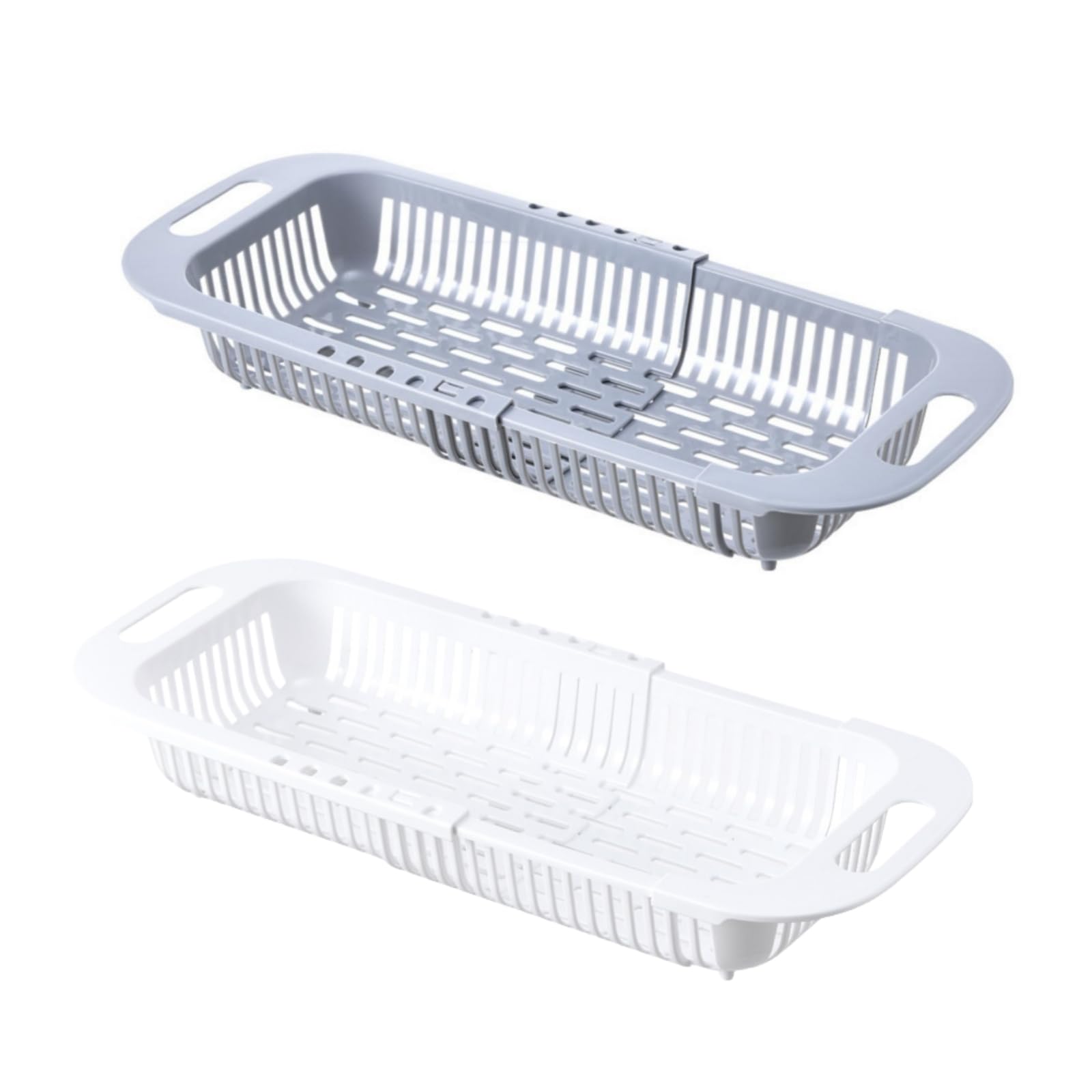 FENGZIZH Adjustable Dish Drainer Dish Rack Over The Sink,Drying Rack, Extendable Vegetable Fruit Washing Basket, Collapsible Strainer Basket,Plastics(Grey+White)