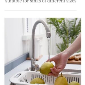 FENGZIZH Adjustable Dish Drainer Dish Rack Over The Sink,Drying Rack, Extendable Vegetable Fruit Washing Basket, Collapsible Strainer Basket,Plastics(Grey+White)