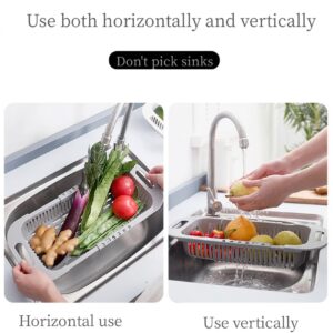 FENGZIZH Adjustable Dish Drainer Dish Rack Over The Sink,Drying Rack, Extendable Vegetable Fruit Washing Basket, Collapsible Strainer Basket,Plastics(Grey+White)