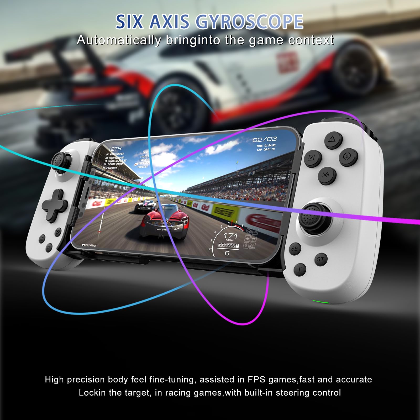 Wireless Controller for iPhone/Android/PC/iPad/Tablet/Appl Arcade MFi Games/Switch/PS4, Support Streaming on PS5/Xbox/PC Console, Cloud Gaming Gamepad Joystick - Turbo/6-Axis Gyro/Dual Motors - White