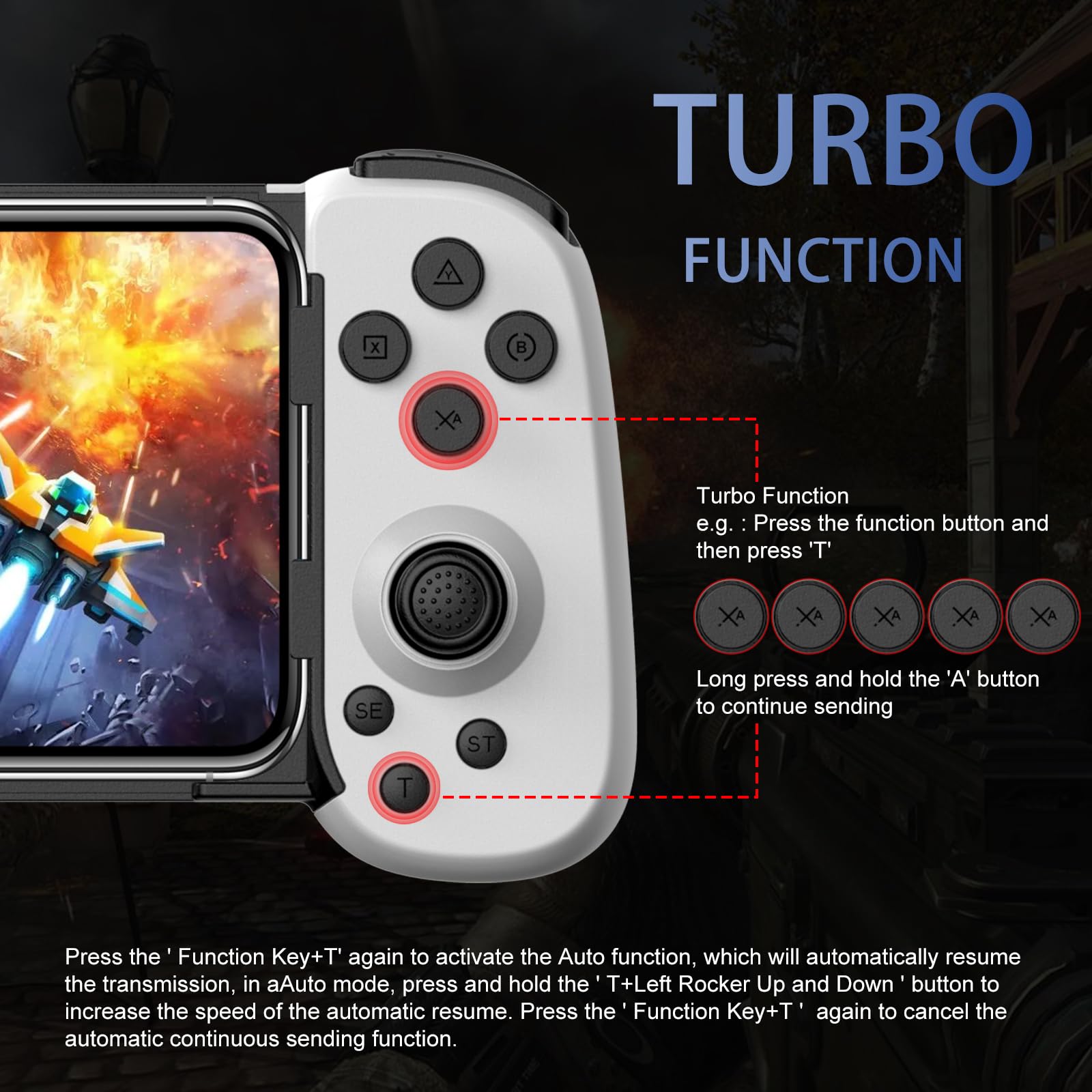 Wireless Controller for iPhone/Android/PC/iPad/Tablet/Appl Arcade MFi Games/Switch/PS4, Support Streaming on PS5/Xbox/PC Console, Cloud Gaming Gamepad Joystick - Turbo/6-Axis Gyro/Dual Motors - White