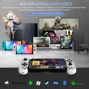 Wireless Controller for iPhone/Android/PC/iPad/Tablet/Appl Arcade MFi Games/Switch/PS4, Support Streaming on PS5/Xbox/PC Console, Cloud Gaming Gamepad Joystick - Turbo/6-Axis Gyro/Dual Motors - White