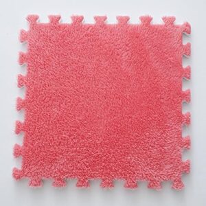 16 pieces interlocking foam floor mat area rugs with borders, 12x12in plush soft puzzle split joint carpet mats-anti-slip protective exercise fitness padding(color:deep pink)