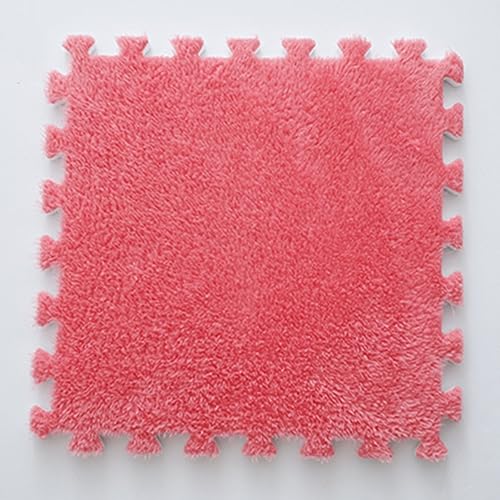 16 Pieces Interlocking Foam Floor Mat Area Rugs with Borders, 12x12in Plush Soft Puzzle Split Joint Carpet Mats-Anti-Slip Protective Exercise Fitness Padding(Color:Deep Pink)